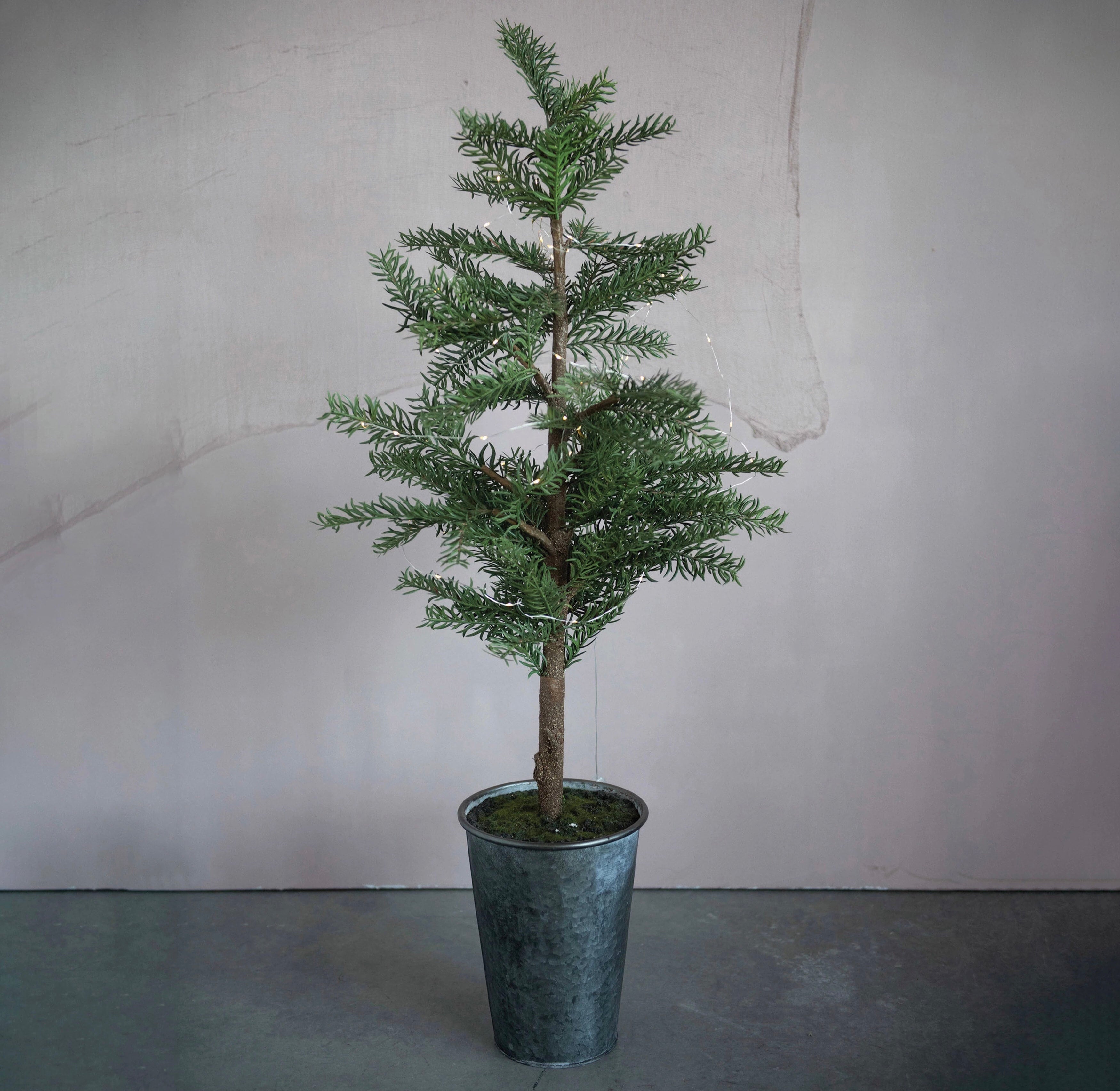 Faux Hemlock Tree in Galvanized Metal Pot | VC Wares